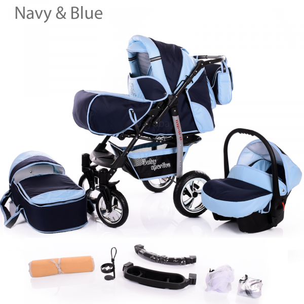 Navy & Blue Baby Pram Foldable Car Seat Travel System Set 3in1 - For ...