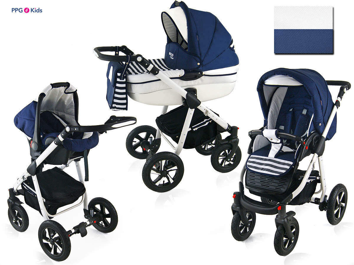 Baby Pram Pushchair Modern Travel System 4 in 1 - 14 Blue - Stripes ...